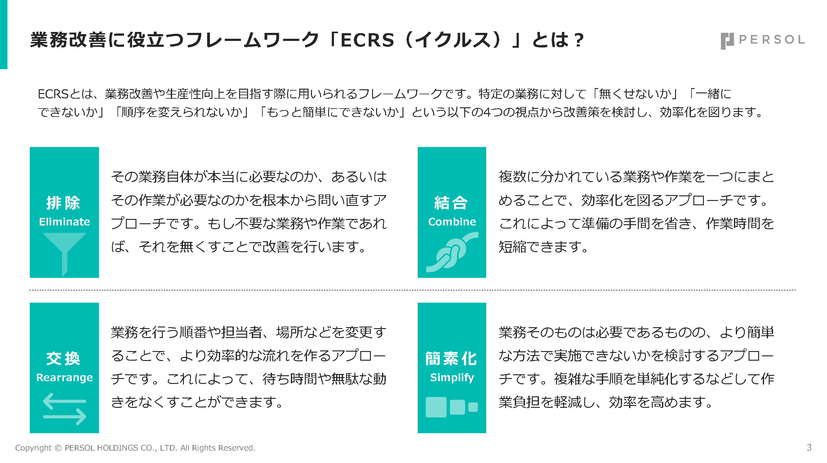 ECRSの原則を活用した業務改善ノウハウBOOK | お役立ち資料一覧 | 法人のお客さま | PERSOL（パーソル）グループ